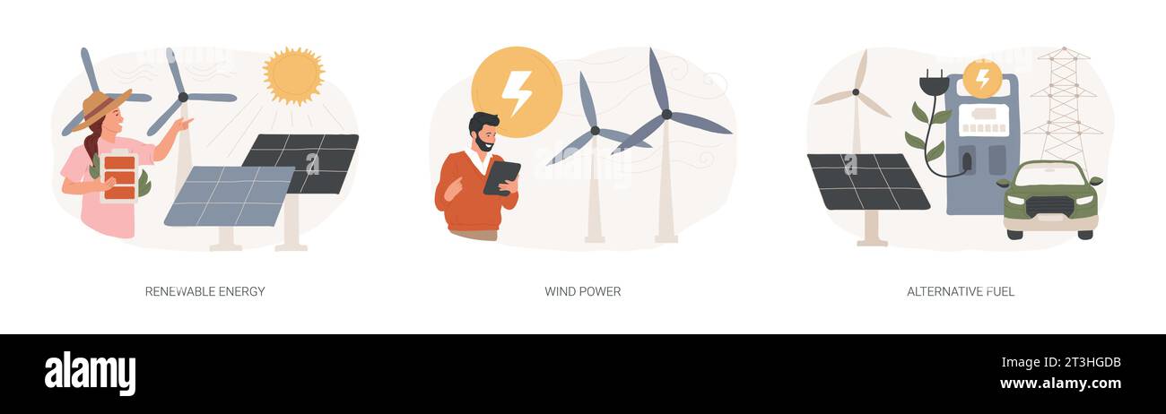 Clean energy isolated concept vector illustration set. Renewable energy ...