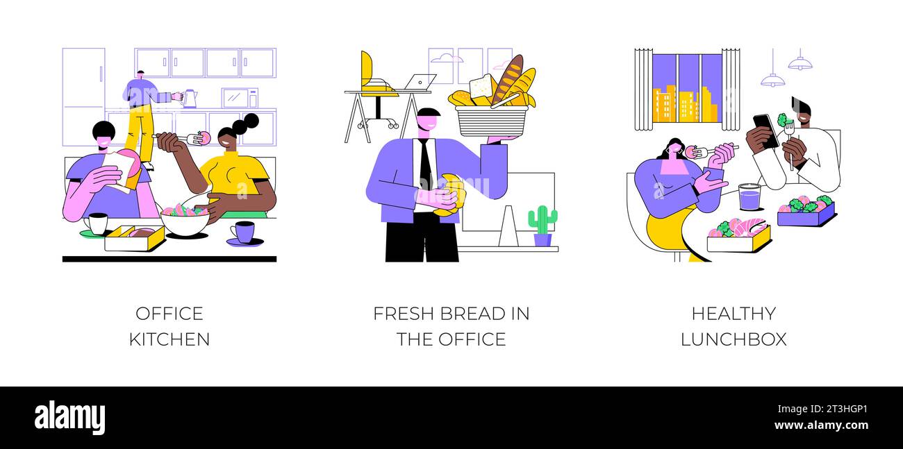 Lunchtime at work isolated cartoon vector illustrations set. Office ...