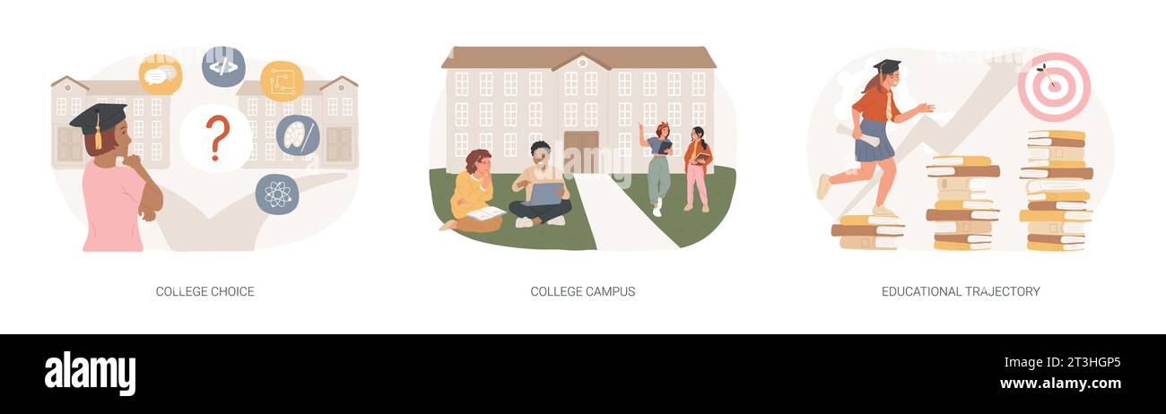 Student life isolated concept vector illustration set. College choice ...