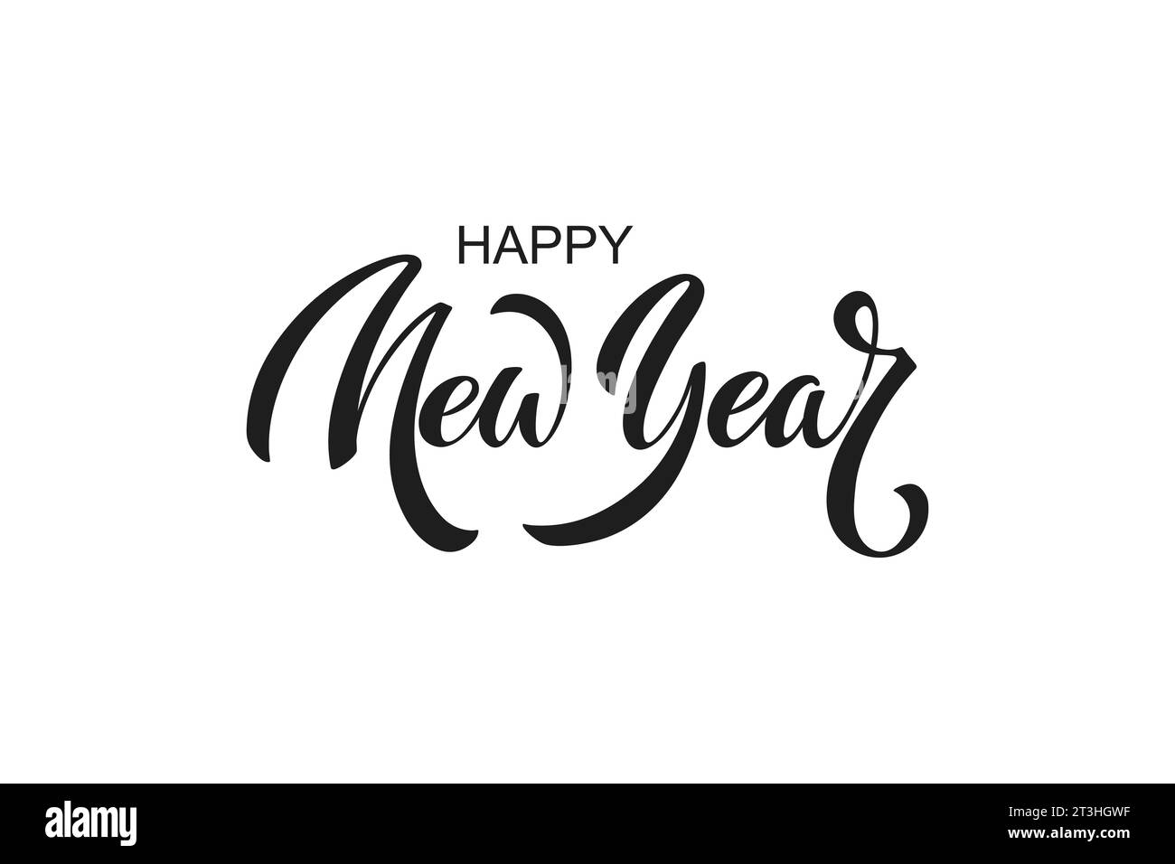 Happy New Year hand lettering calligraphy. Vector holiday illustration element. Typographic ...