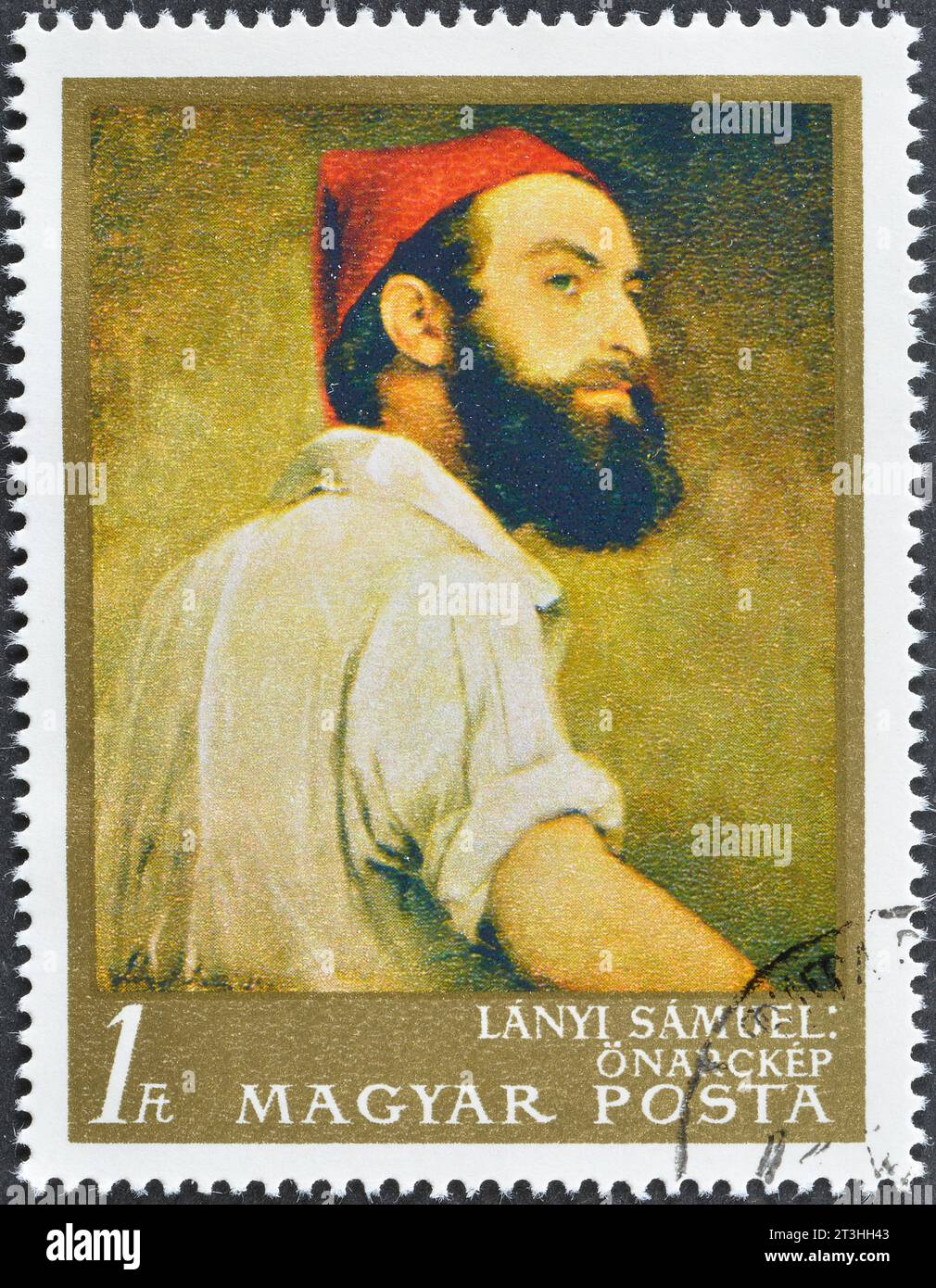 Cancelled postage stamp printed by Hungary, that shows painting "Self ...