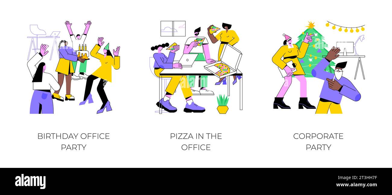 Team events isolated cartoon vector illustrations set. Birthday office ...
