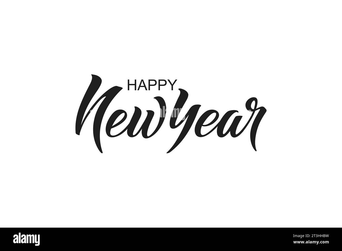 Happy New Year hand lettering calligraphy. Vector holiday illustration element. Typographic ...