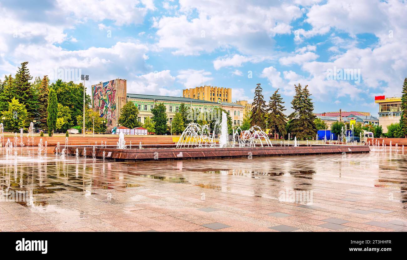 entertainment area with fountains in Kukushka Square in the city of ...