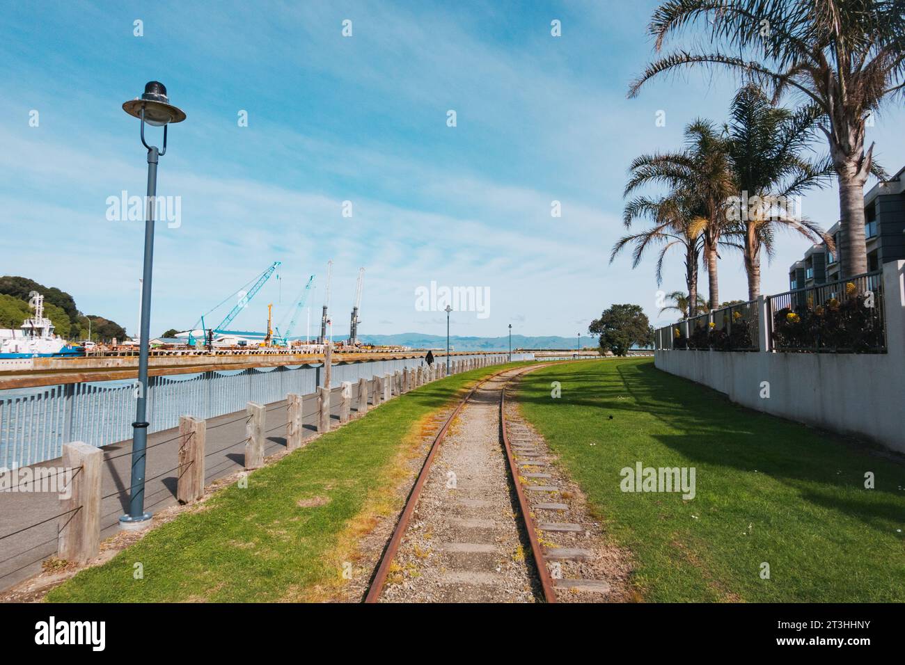old disused railway tracks along the Turanganui River mouth in Gisborne ...