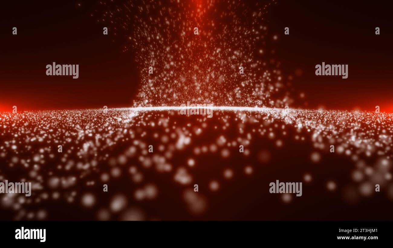 A heaving abstract surface of white sparkling particles being dragged ...