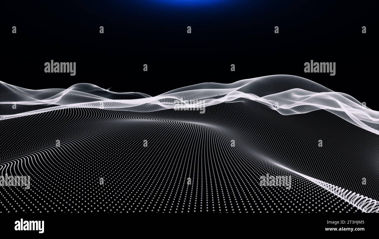 An undulating ocean surface of closely spaced white particles. The ...