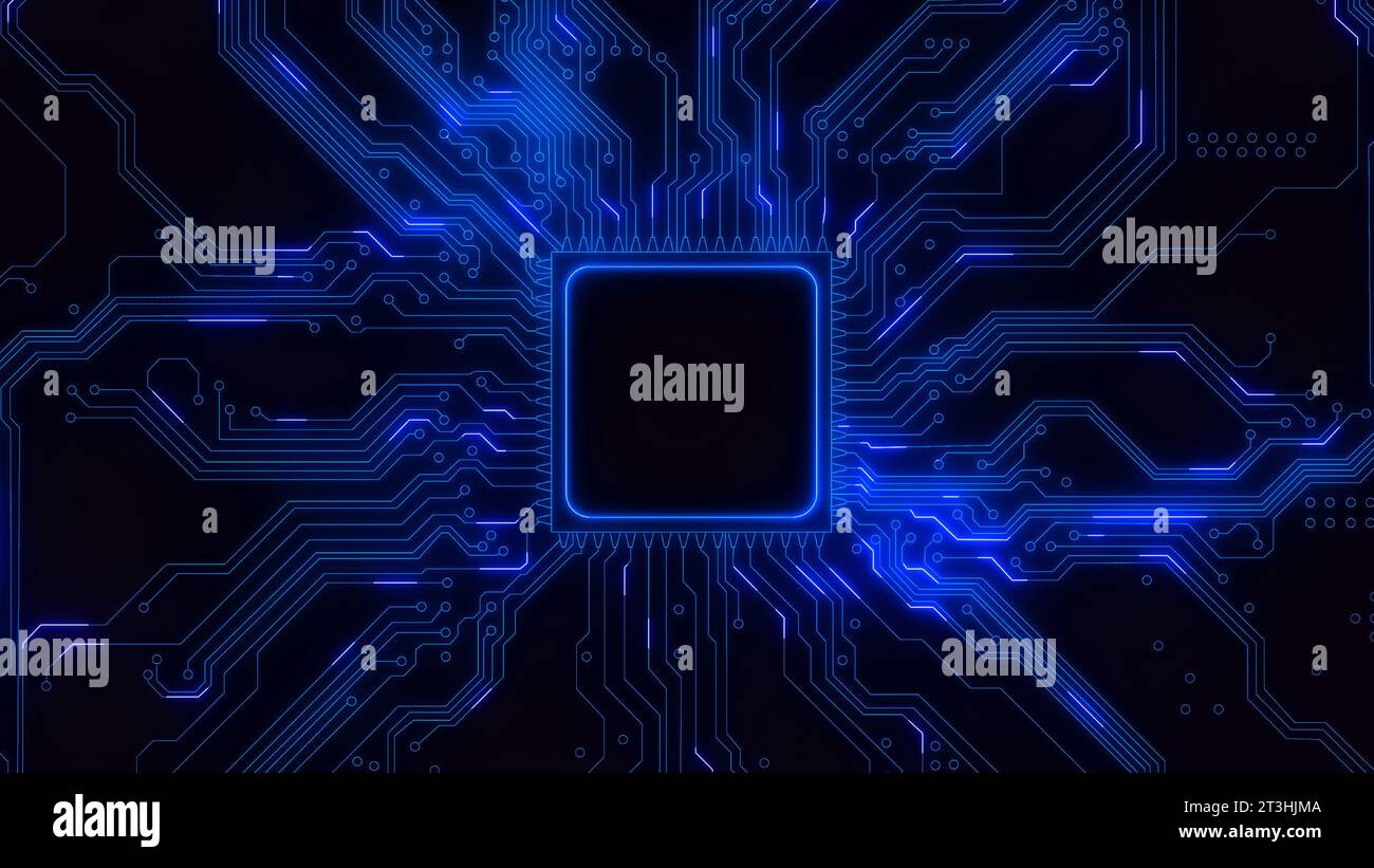 Abstract chip with PCB traces on a transparent background. Transmission ...