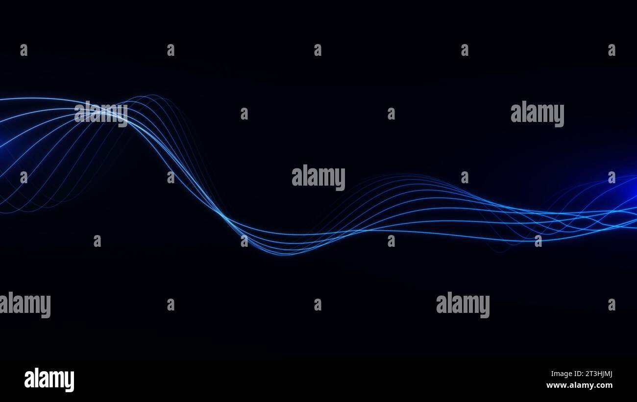 Evolution of abstract sine waves over time. Movement of a flap of blue ...