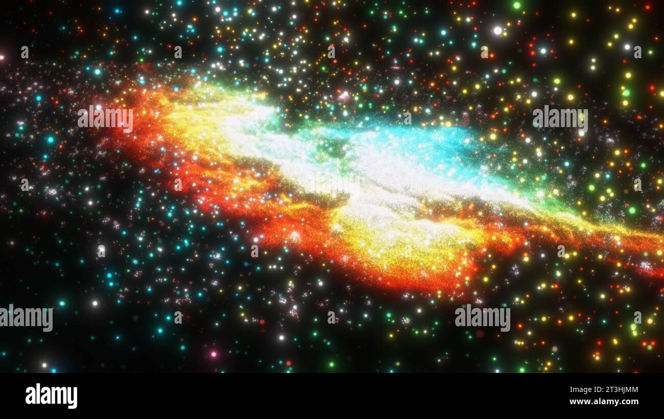 3D model of an abstract star nebula. A bright cluster of stars in the ...