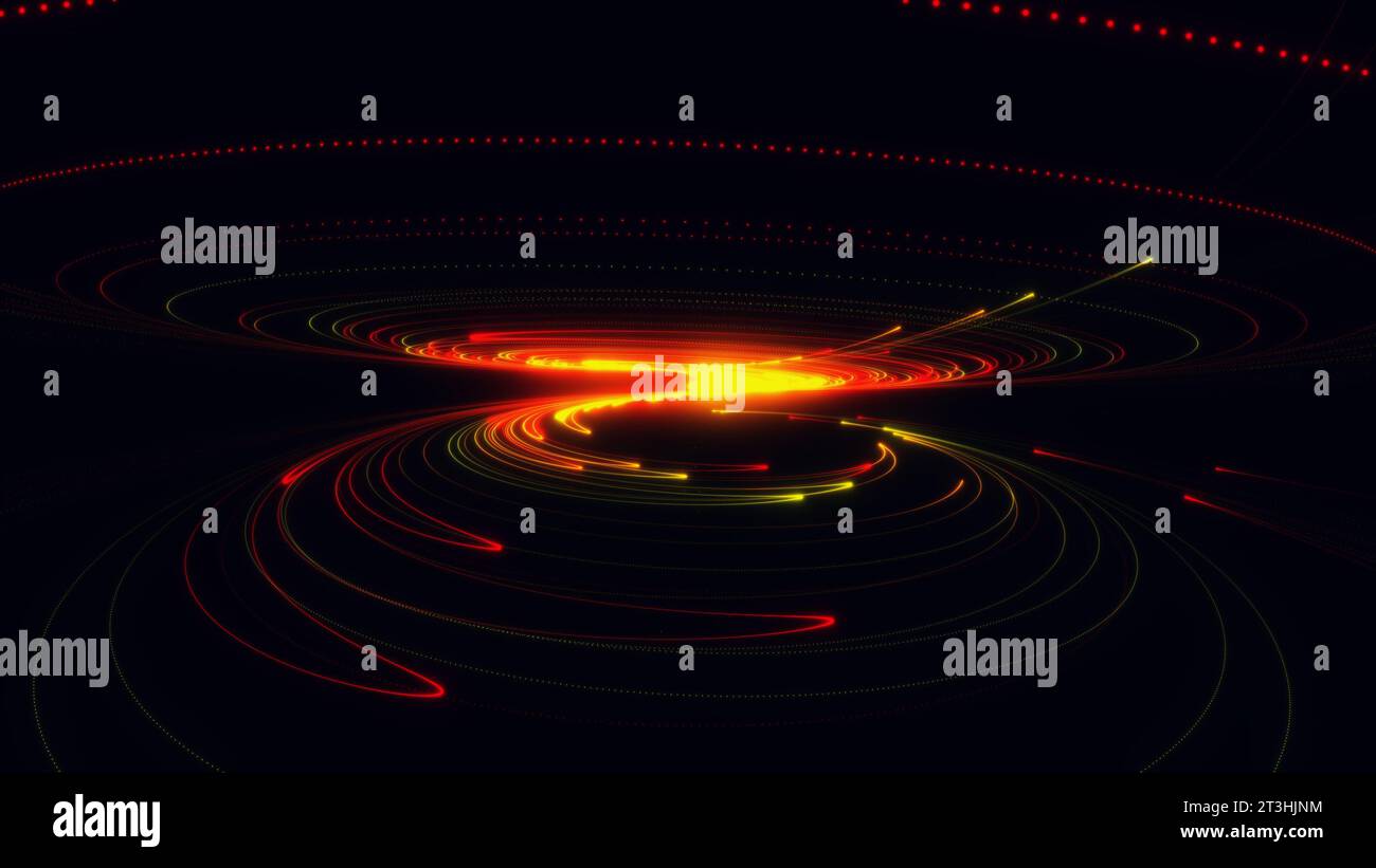 Two fused multi-colored disks formed by tracks of particles flying ...