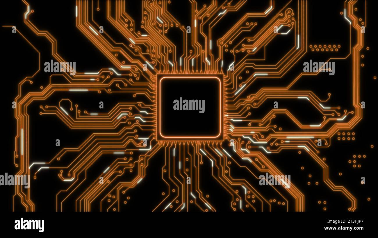 Abstract chip with PCB traces on a transparent background. Transmission ...