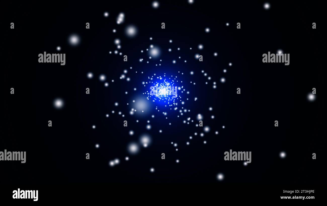 Abstract point source of colored particles. Abstract star cluster. 3D ...