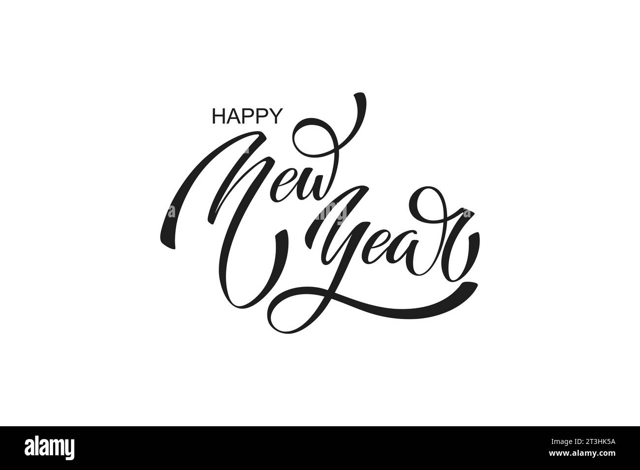 Happy New Year hand lettering calligraphy. Vector holiday illustration element. Typographic ...