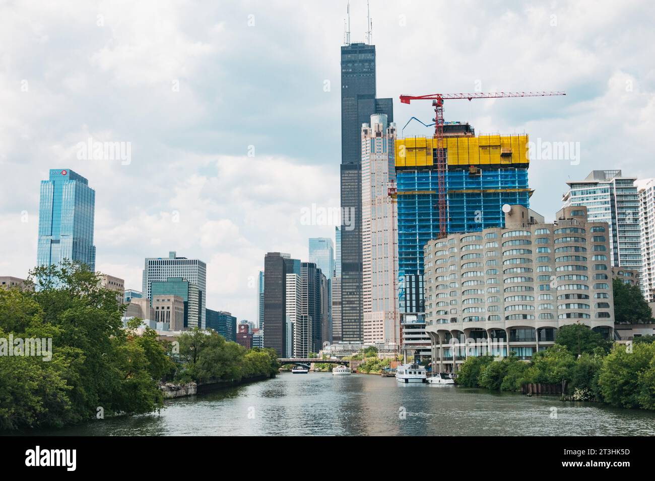 on the Chicago River looking north at Willis Tower, a new high rise ...