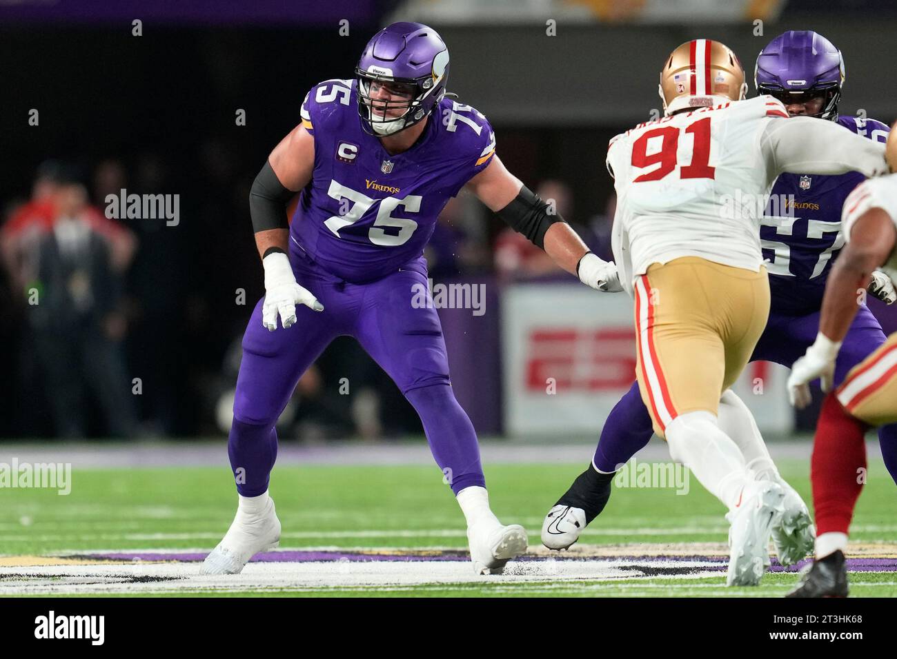 Minnesota Vikings offensive tackle Brian O'Neill (75) blocks during the ...