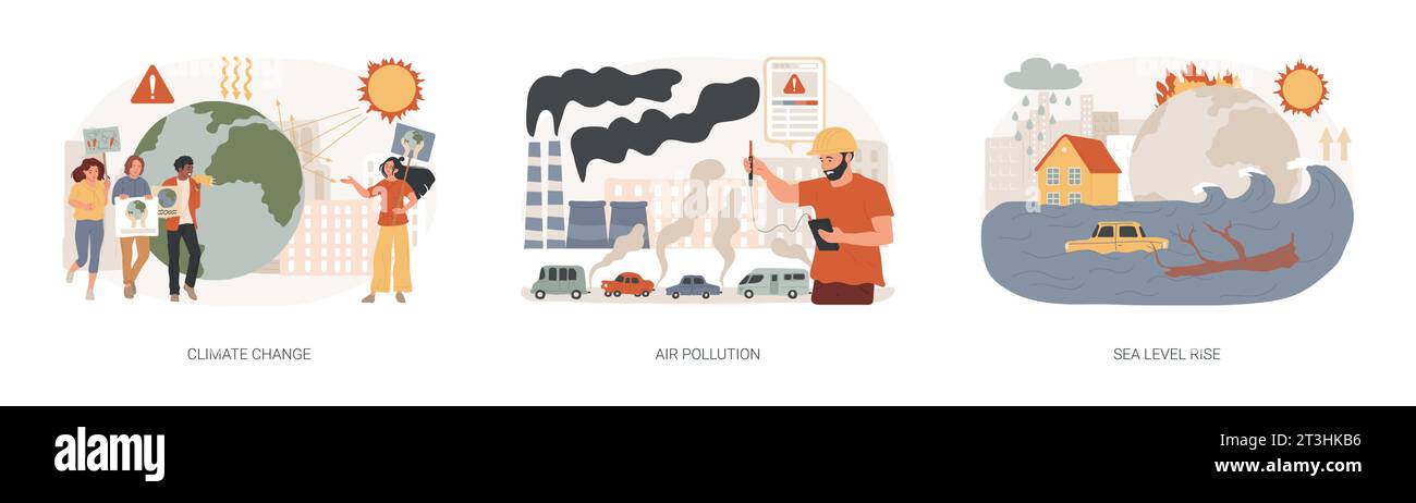 Greenhouse effect isolated concept vector illustration set. Climate ...