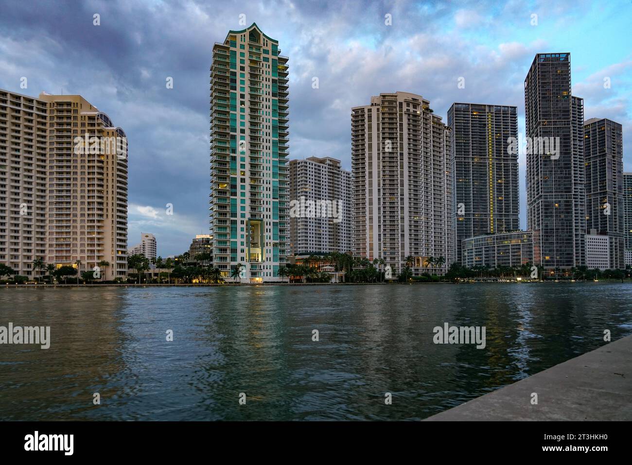 The buildings alongside the Miami river against the cloudy sky Stock ...