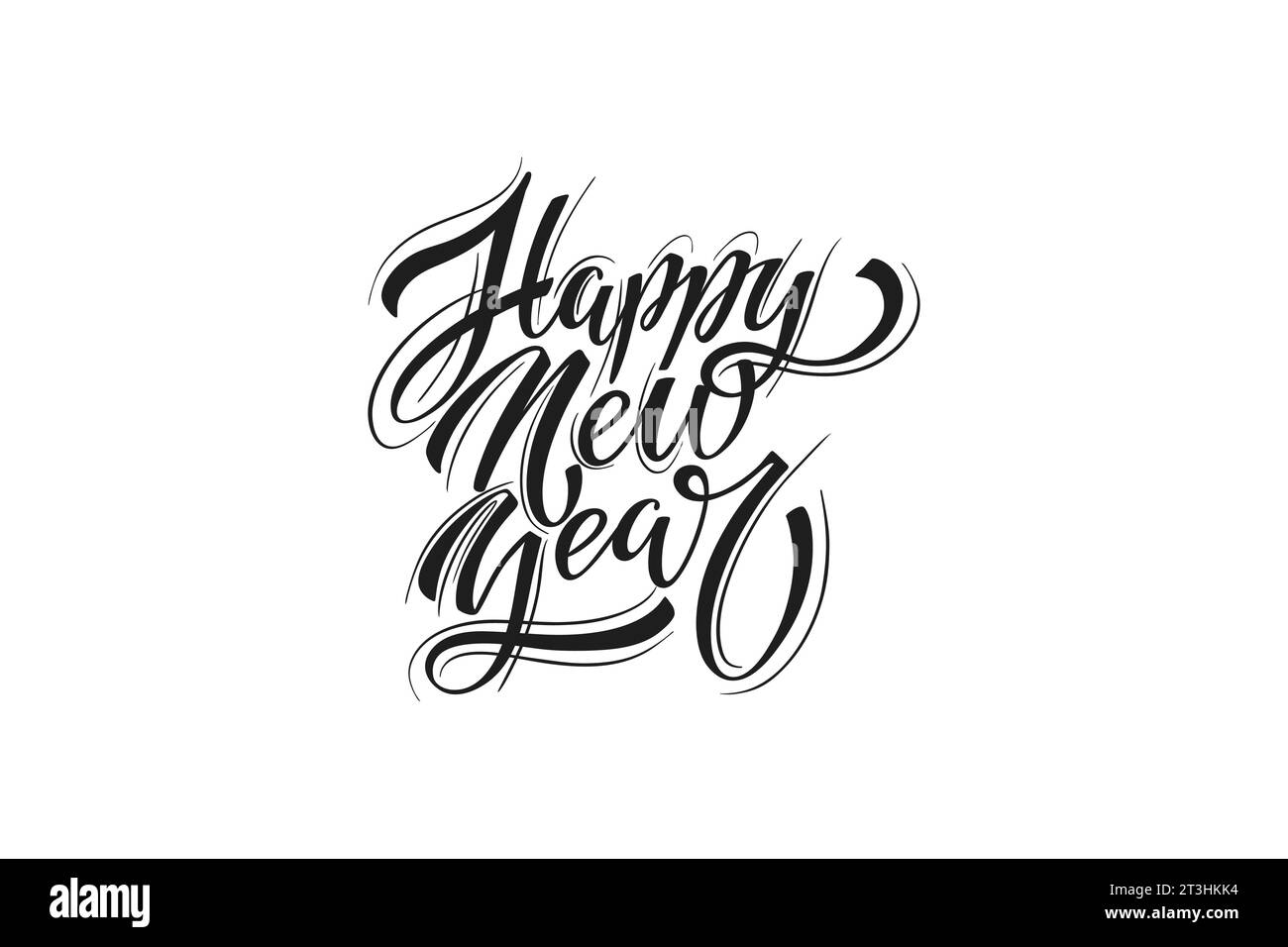 Happy New Year hand lettering calligraphy. Vector holiday illustration element. Typographic ...