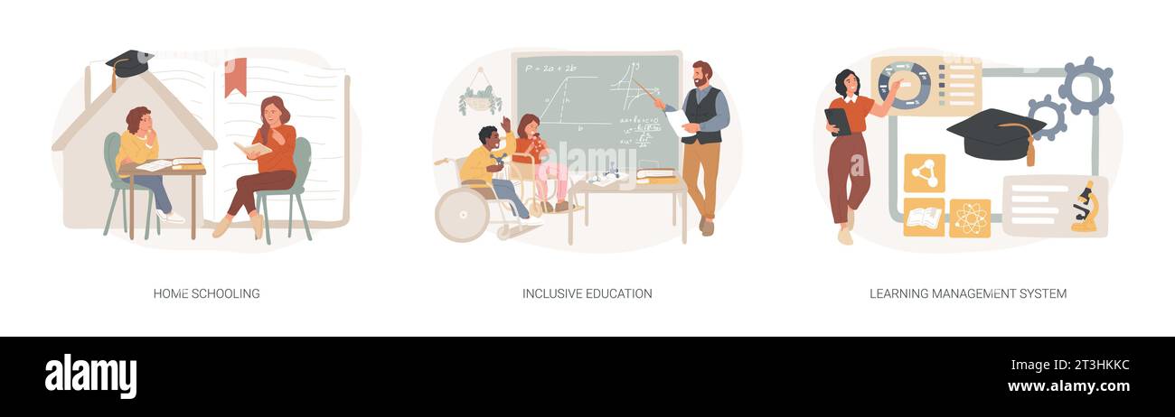 Private schooling curriculum isolated concept vector illustration set ...