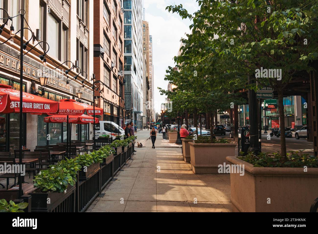 on the sidewalk in front of Elephant & Castle pub in downtown Chicago ...