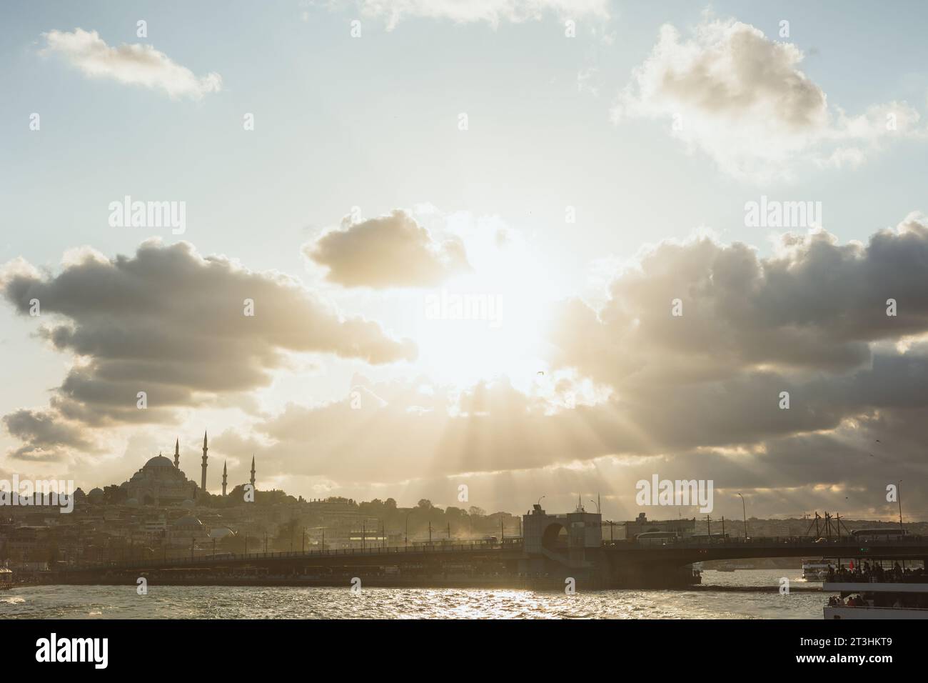 Istanbul background photo. Cityscape of Istanbul with sun rays through ...