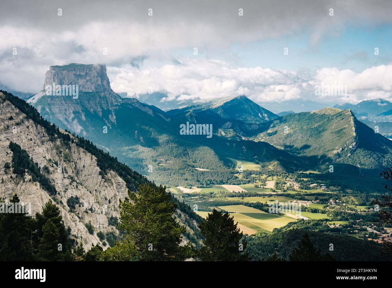 View of Mont Aiguille in the Vercors from the Alpine Meadows and Cliffs ...