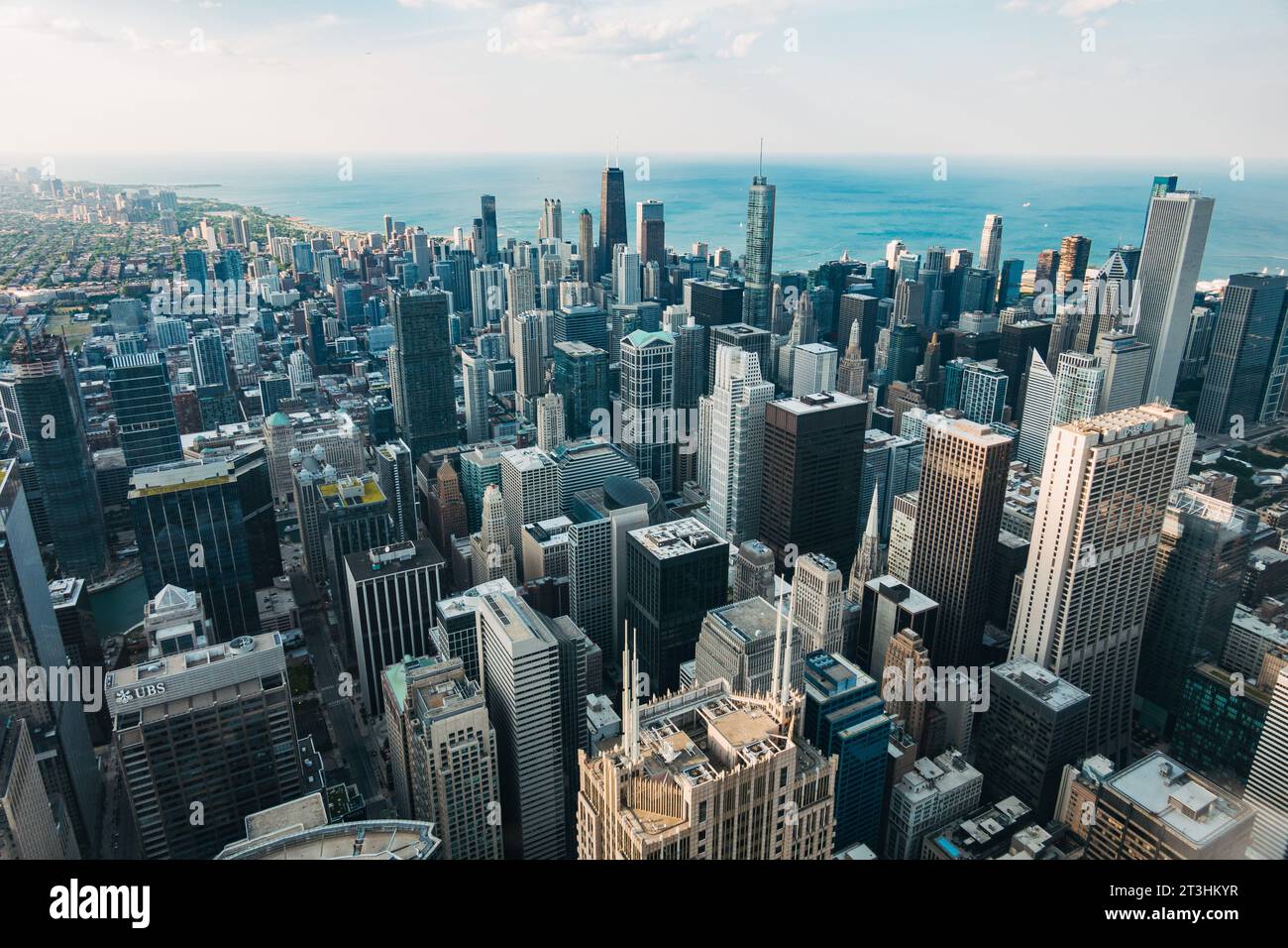 looking out over the skyscrapers and high rises of Chicago toward Lake ...
