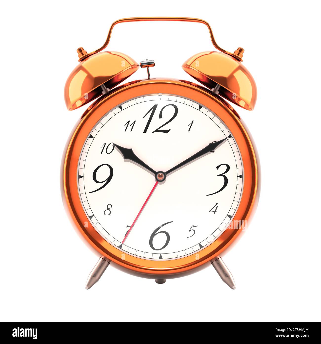 Alarm clock, vintage style red orange metallic color clock with black ...