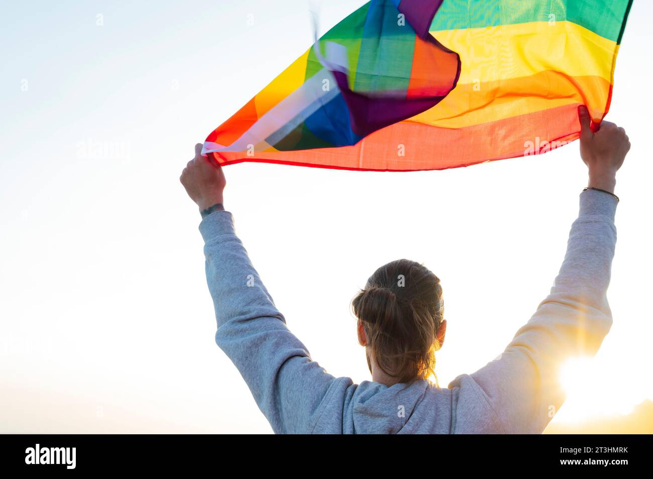 Person holding a gay pride flag hi-res stock photography and images - Alamy