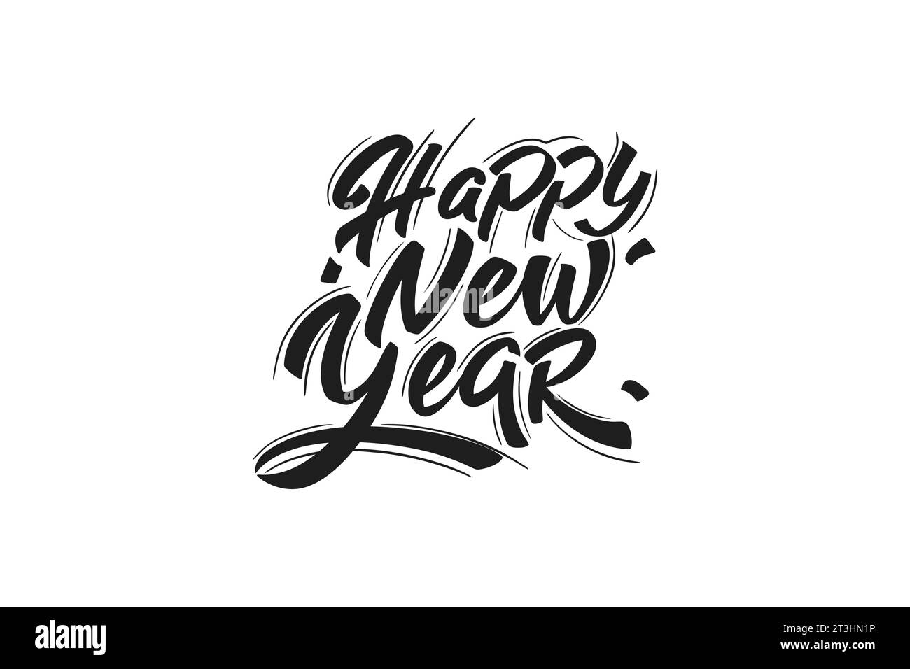Happy New Year hand lettering calligraphy. Vector holiday illustration element. Typographic ...