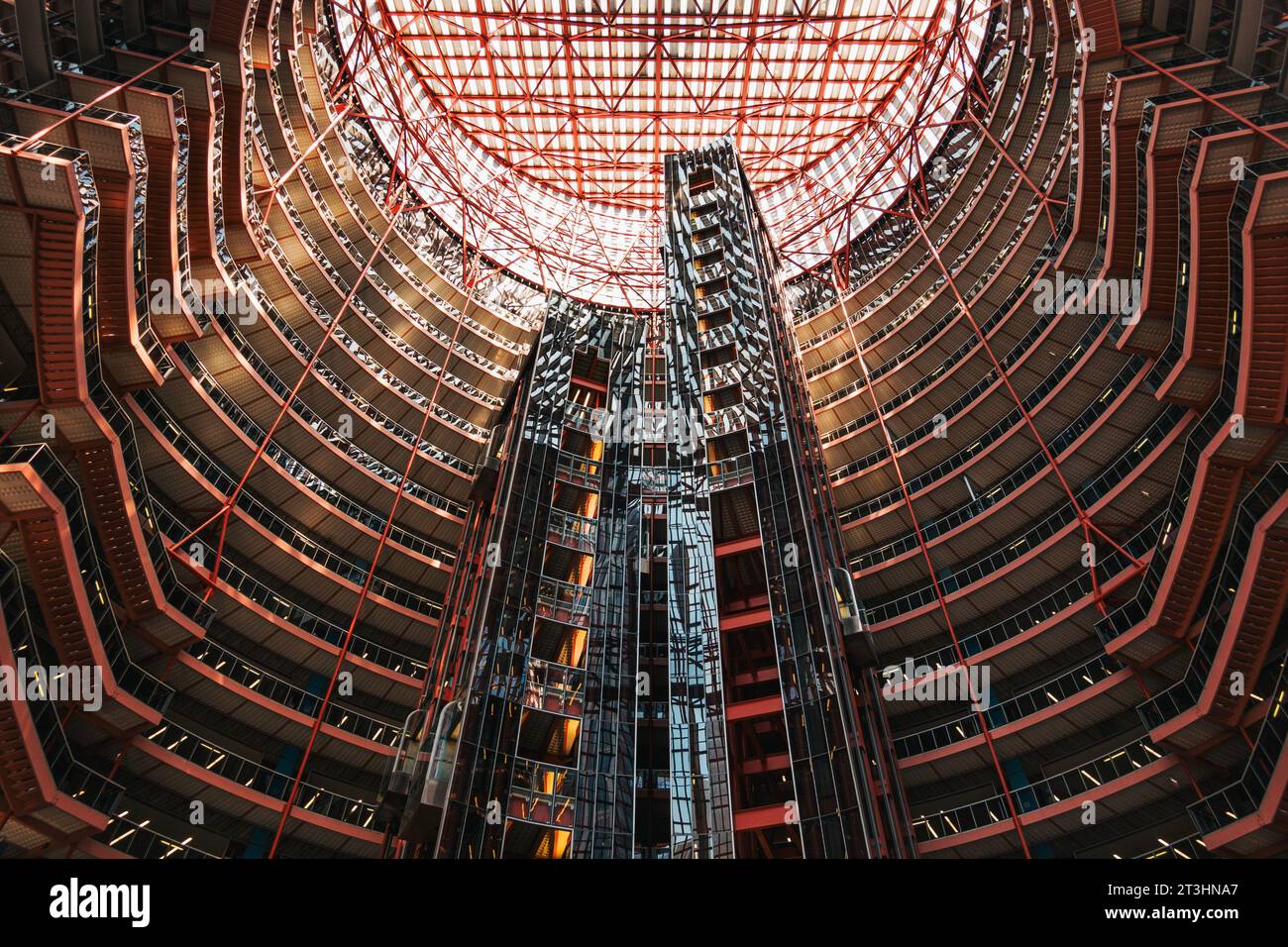 the interior of the James R. Thompson Center, a postmodern-style civic ...