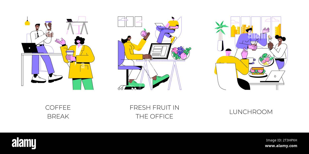 Food in the office isolated cartoon vector illustrations set. Coffee ...