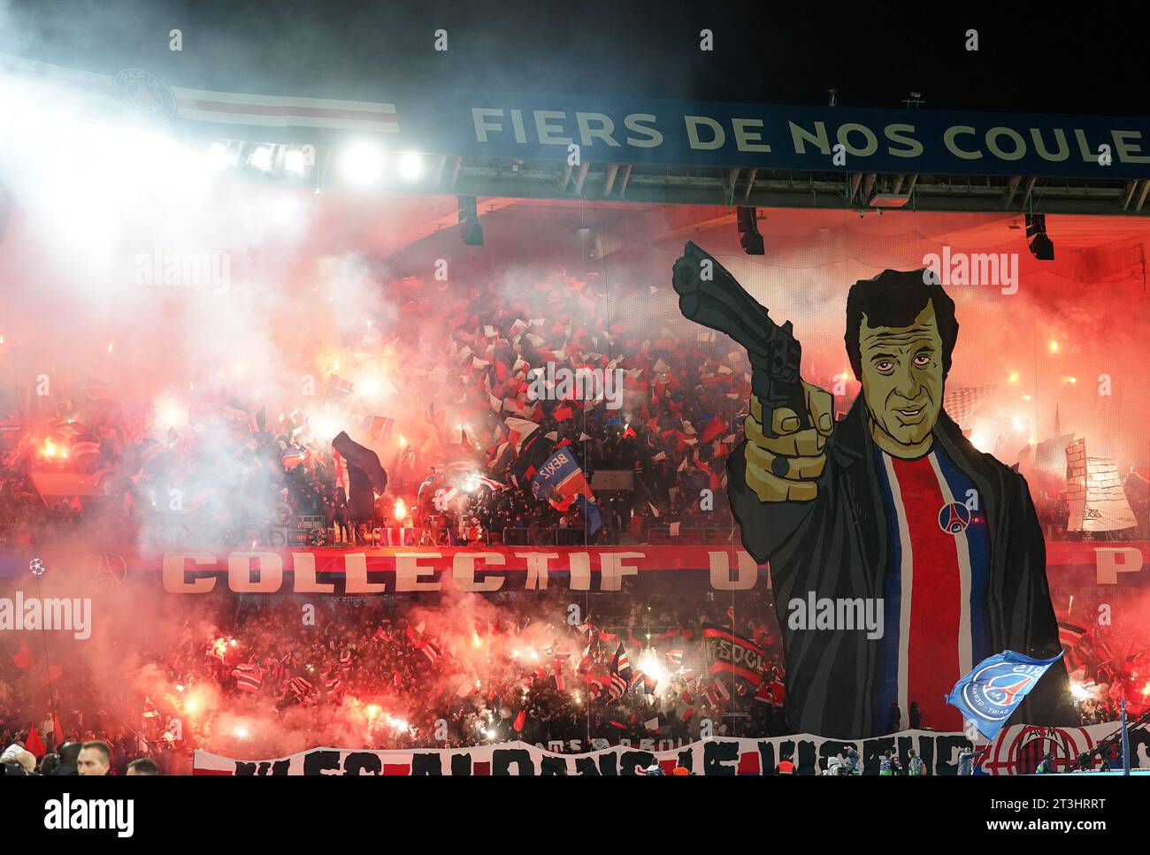 PSG supporters before the UEFA Champions League Group F match at Parc ...