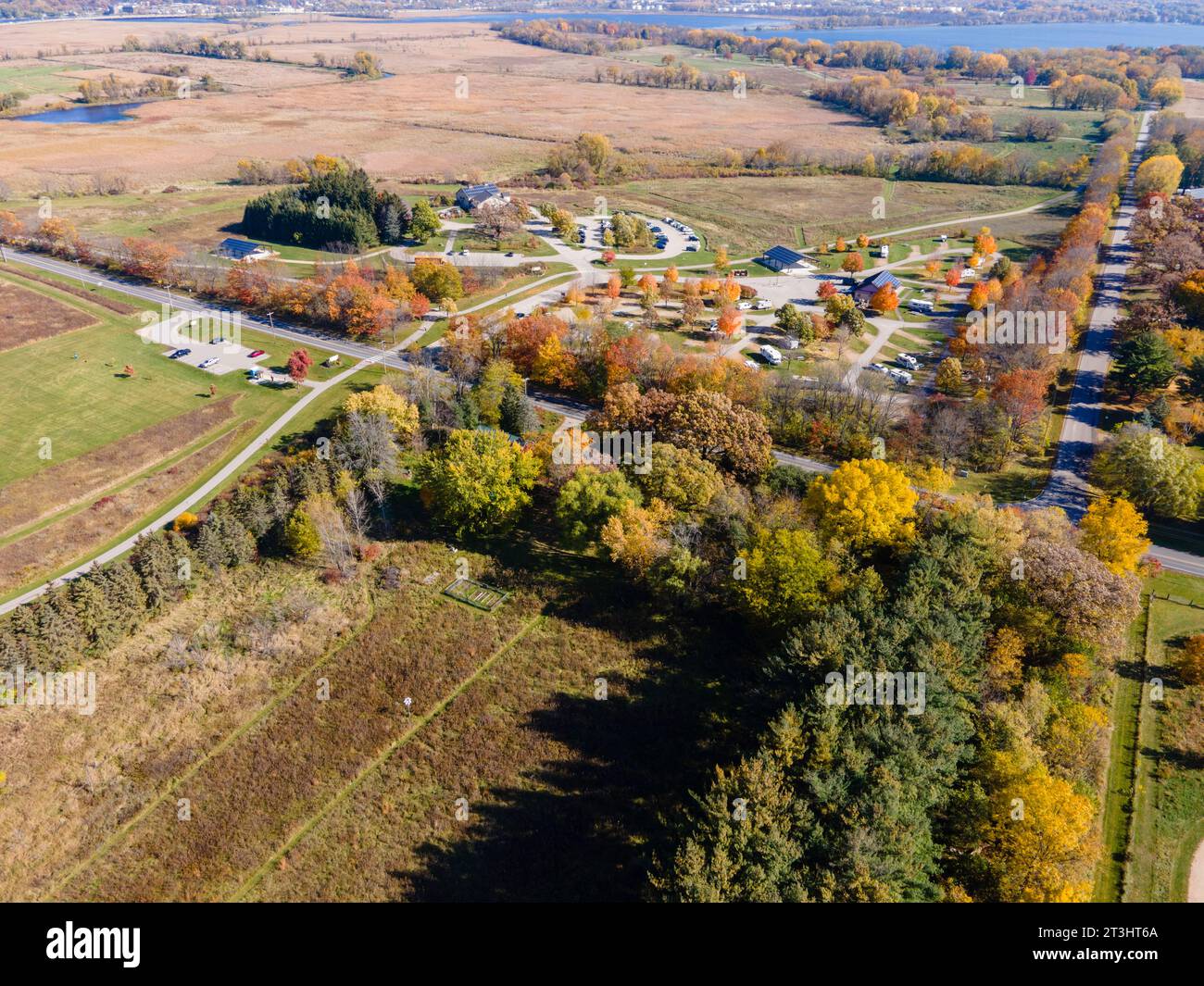 Aerial photograph of Lake Farm Park and the Capital City Trail on a ...
