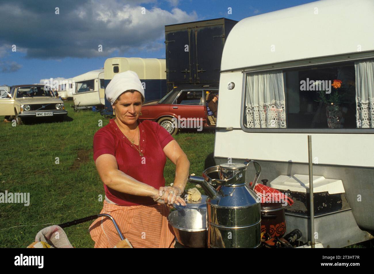Gypsy culture, heritage woman had been washing plates outsidenow ...