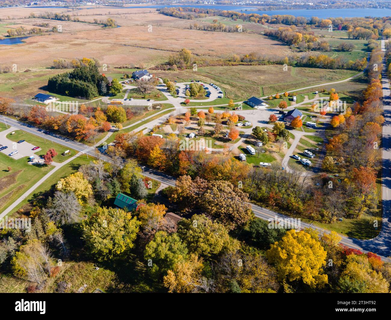 Aerial photograph of Lake Farm Park and the Capital City Trail on a ...