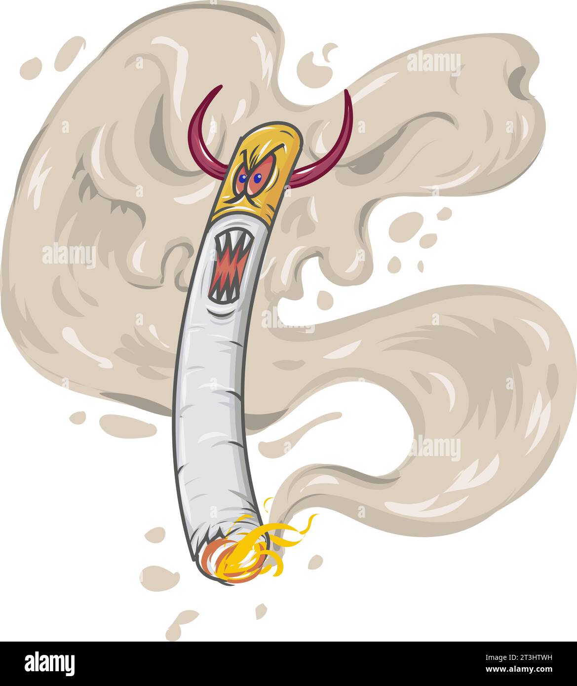 Scary cigarette cartoon with smoke skull shape. vector illustration ...