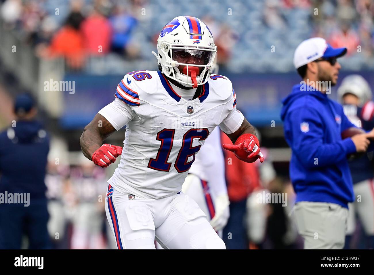 Oct 22, 2023; Buffalo Bills wide receiver Trent Sherfield (16) warms up ...