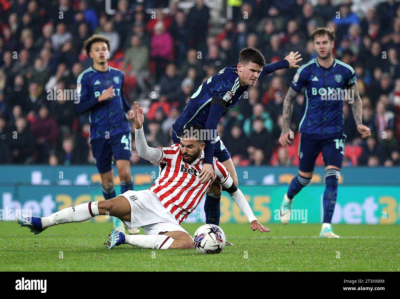 Stoke City's Mehdi Leris reacts to a challenge from Leeds United's Sam ...