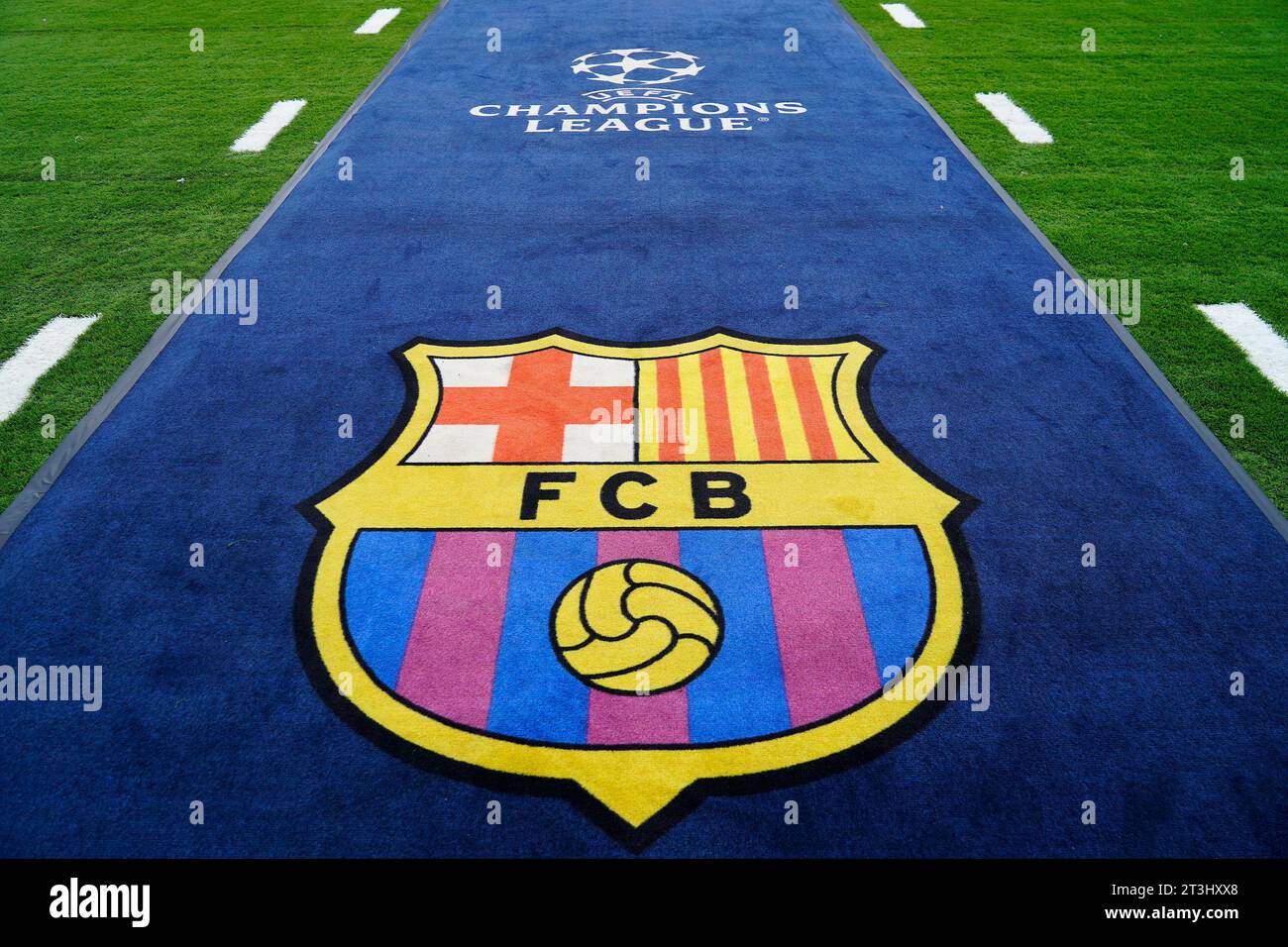 Barcelona, Spain. 25th Oct, 2023. FC Barcelona shield during the UEFA ...