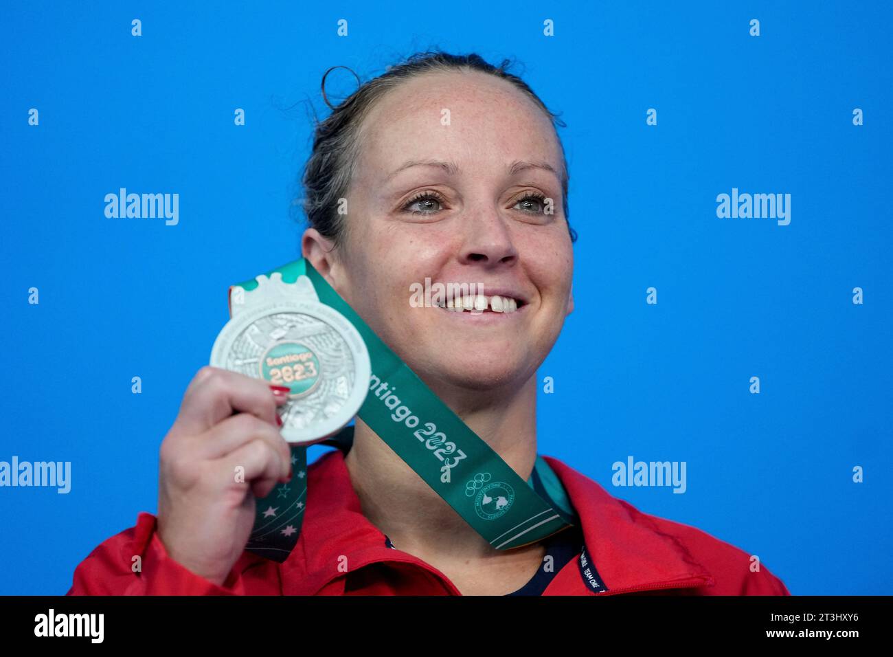Chile's Kristel Kobrich poses with the silver medal at the podium of ...