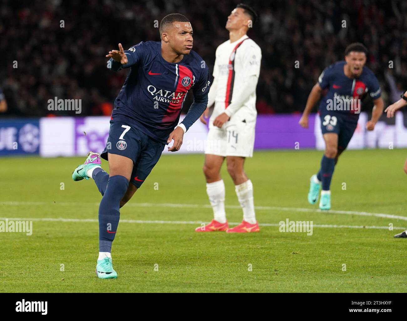 PSG's Kylian Mbappe celebrates scoring their side's first goal of the ...