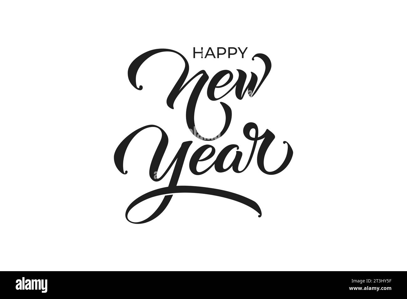 Happy New Year hand lettering calligraphy. Vector holiday illustration element. Typographic ...
