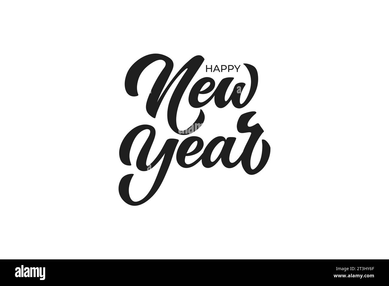 Happy New Year hand lettering calligraphy. Vector holiday illustration element. Typographic ...