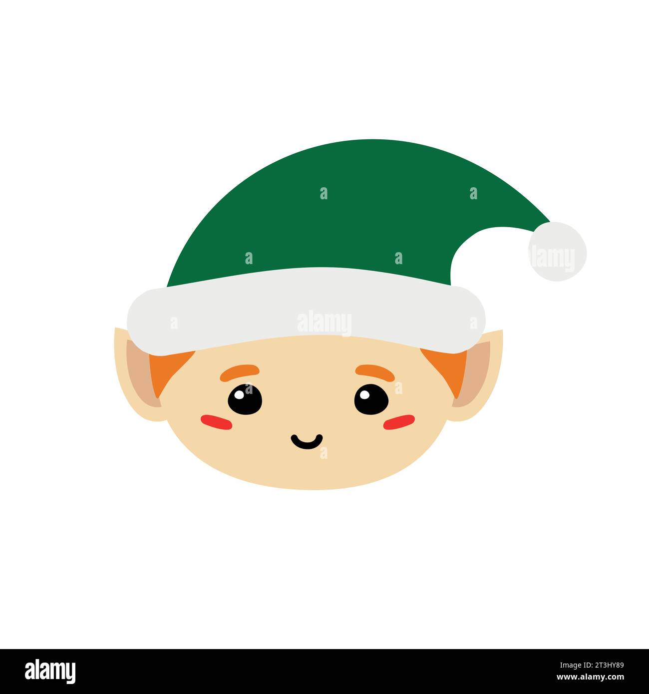 Vector flat hand drawn Santa elf face isolated on white background ...