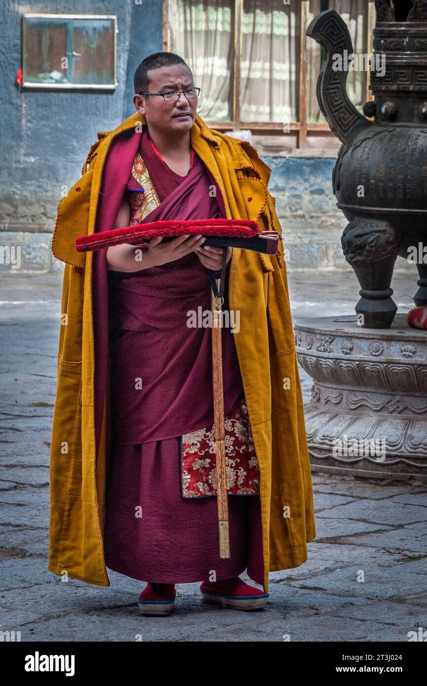 Unidentified Tibetan Buddhist monk at Sakya Monastery also known as Pel ...