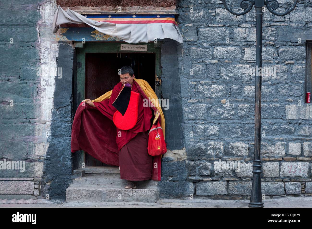 Unidentified Tibetan Buddhist monk at Sakya Monastery also known as Pel ...