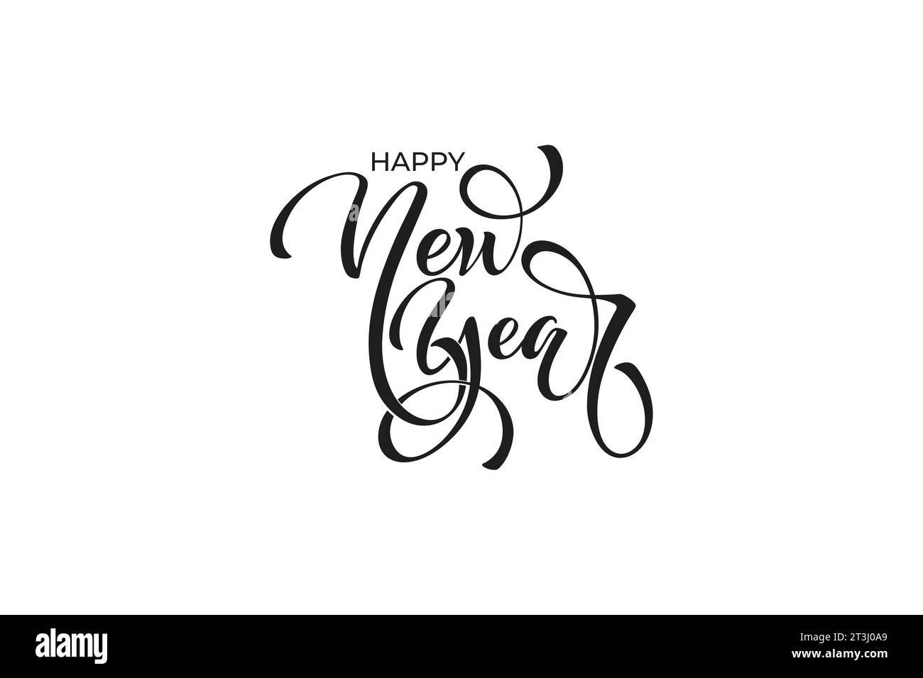 Happy New Year hand lettering calligraphy. Vector holiday illustration element. Typographic ...