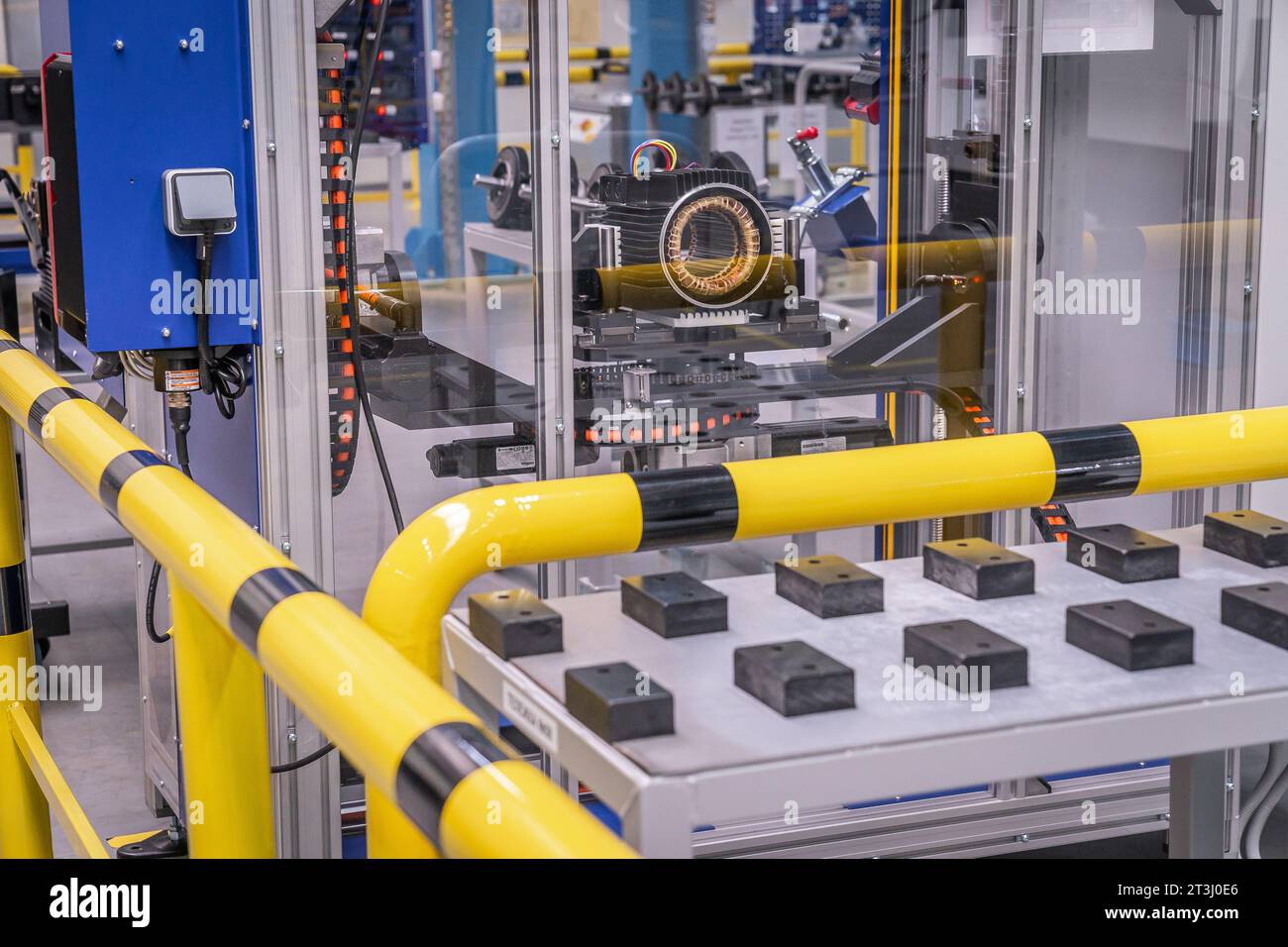 Control panel at a industrial factory with yellow pipes, assembly of ...